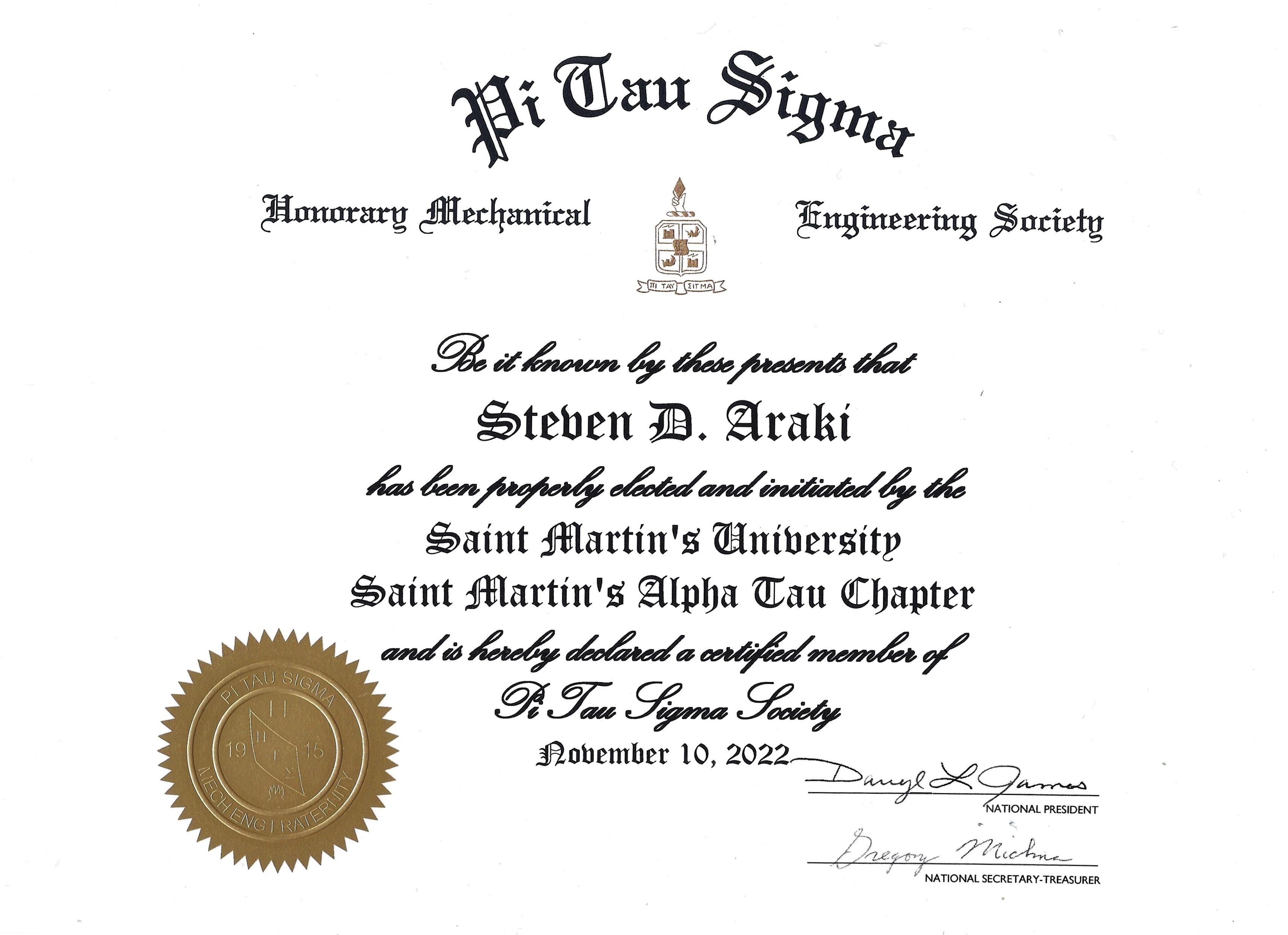 Awards and Honors - Steven D. Araki